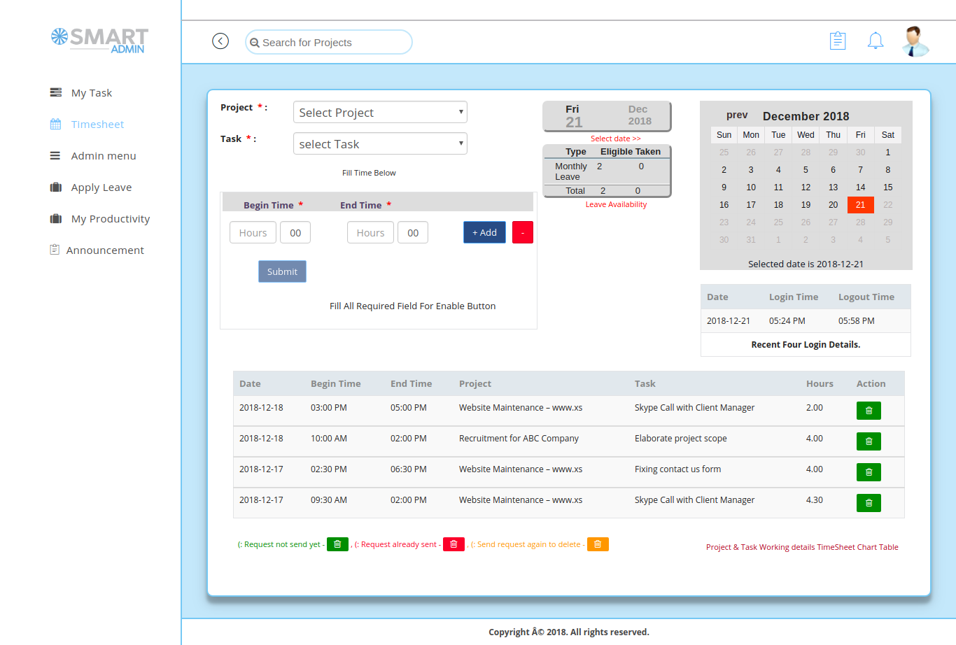 Timesheet Integrated with GST Compliant Invoice software